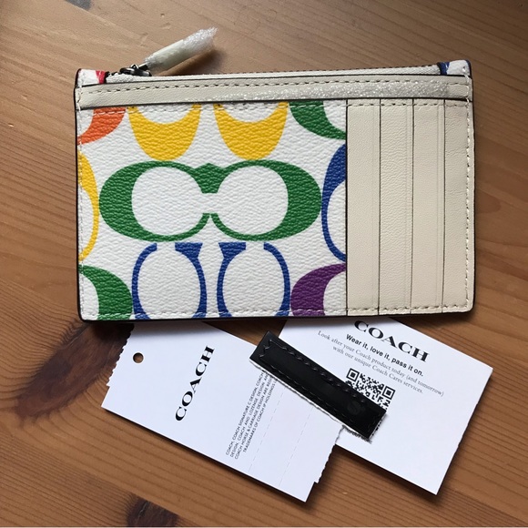 Coach | Bags | Coach Zip Card Case In Rainbow Signature Canvas | Poshmark
